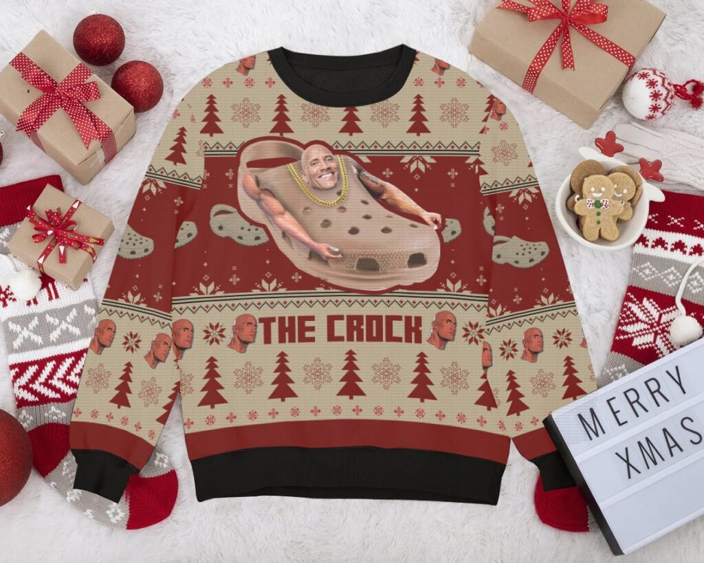 Hooktab The Rock Crock Meme WWE Ugly Christmas Sweater – Hooktab